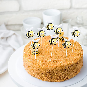 24Pcs Bumble Bee Cupcake Toppers Little Figurine Bee Cupcake Picks Oh Babee Cake Decorations for Bee Theme Baby Shower Kids Boys Girls Birthday Party Decoration Supplies