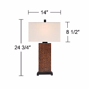 360 Lighting Caldwell Rustic Farmhouse Table Lamps 24.75" Tall Set of 2 Bronze Hammered Textured Fabric Rectangular Shade for Bedroom Living Room House Home Bedside Nightstand Office Family