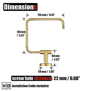 JQK Towel Ring Brushed Gold, Stainless Steel Square Ring Towel Holder for Bathroom, 6 Inch Brushed Gold Wall Mount, TR140-BG