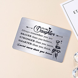 Tawdull Daughter Gifts from Dad Mom Engraved Metal Wallet Inserts Card Inspirational Graduation Gift Daughters Birthday Present Always Remember You Are Braver than You Believe Note Cards