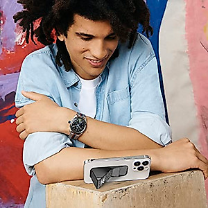 adidas Cell Phone Kickstand Compatible with MagSafe iPhone 14/13/12 Series | Magnetic Mobile Phone Grip Holder & Finger Strap (Black/White Trefoil)