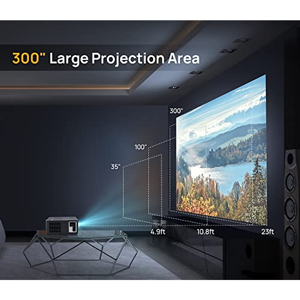 UUO 4K Projector,Native 1080P Projector for Outdoor Home,Movie Projector Support 4K HD Video ±50° Digital Keystone & 300’’ Projection Area,Compatible with TV Stick,Laptop,PS5,X-Box,iOS Android