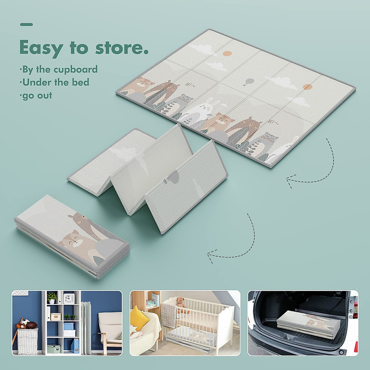 UANLAUO Foldable Baby Play Mat, Extra Large Waterproof Activity Playmats for Babies,Toddlers, Infants, Play & Tummy Time, Foam Baby Mat for Floor with Travel Bag