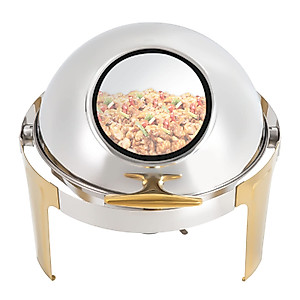 Roll Top Chafing Dish Buffet Set Gold Accent, Buffet Servers and Warmers Set Warming Tray, 6.3 Quart Round Stainless Steel with Glass Window for Wedding/Parties/Banquet & Events