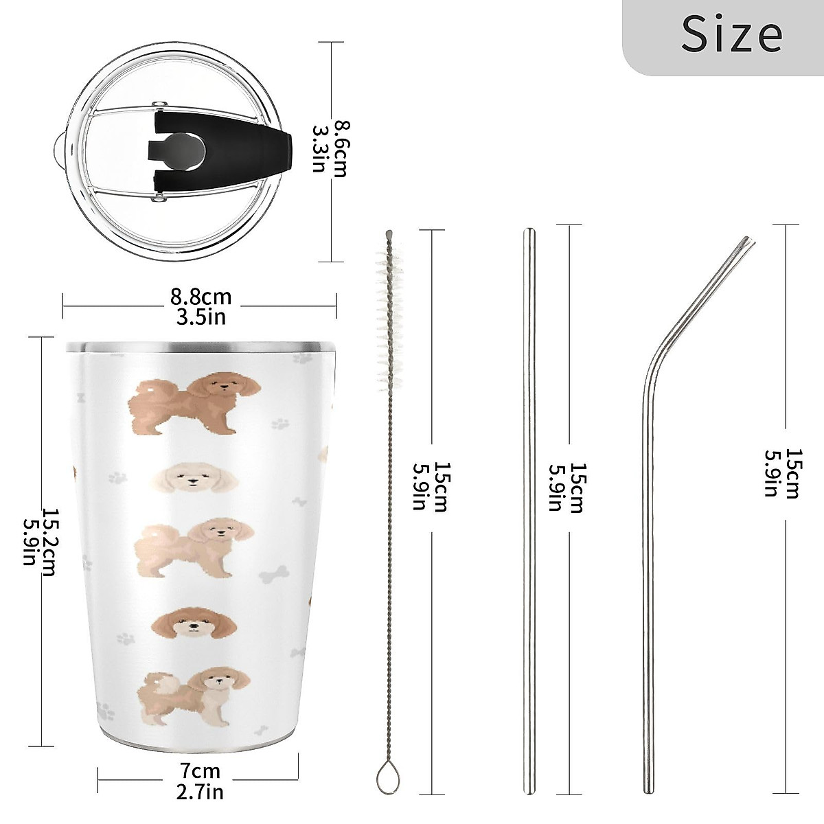 Bichpoo Bichon Frise Dog Pup Tumbler Stainless Steel Insulated Cup Travel Mug for Coffee Double Wall Vacuum Thermos with Straw and Lid 11oz