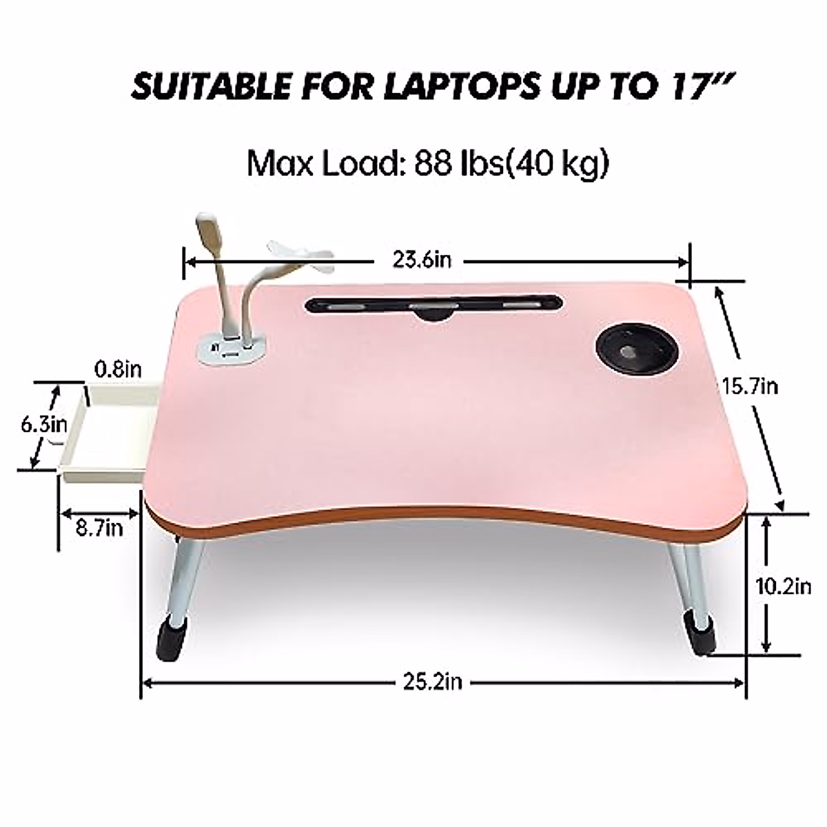 Royacon Laptop Bed Desk, Folding Lap Desk with Cup Holder, Portable Laptop Stand for Bed Laptop Desk Bed Table Tray with Drawer for Working Reading Writing, Eating Table for Bed Sofa Couch Floor
