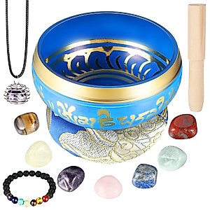 BBTO Tibetan Singing Bowls Set for Healing 3.4 Inch Meditation Sound Bowl with 7 Pcs Chakra Crystal Stones Mallet Cushion Chakra Bracelet Pendant for Yoga Mindfulness Spiritual Healing