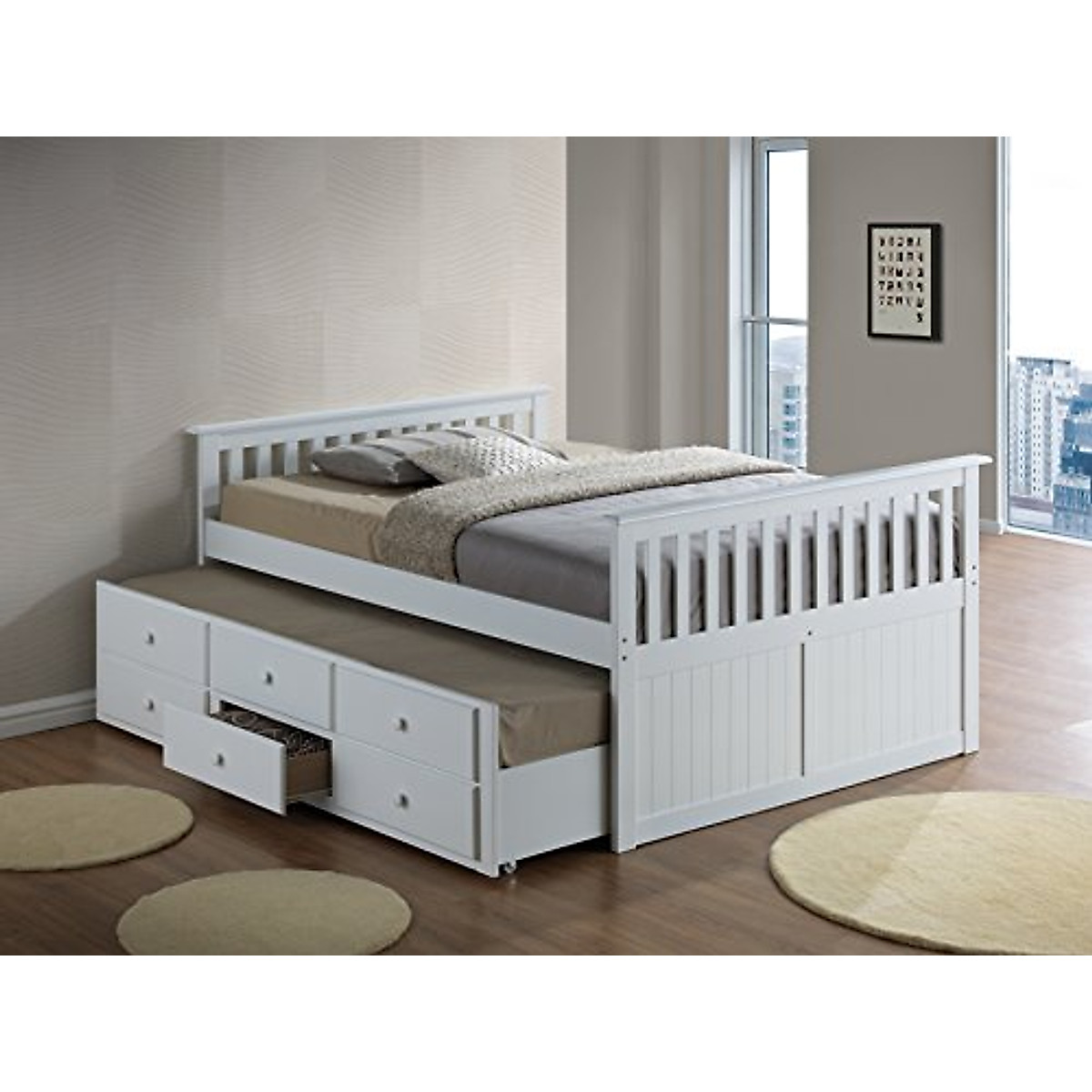Storkcraft Marco Island Full Captain's Bed Full Twin Sized with Trundle, Bunk Bed Alternative, Great for Sleepovers, Underbed Storage/Organization, White