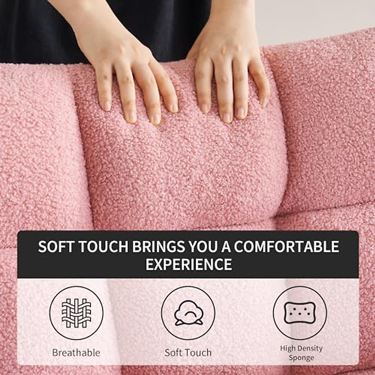 Furnimart Rocking Chair, Nursery Glider Rocker with High Backrest, Upholstered Glider Rocking Chairs for Nursery, Pink Comfy Reading Chair, Teddy Fabric Side Chair for Living Room, Bedroom