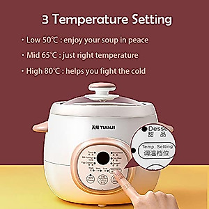 Tianji Electric Stew Pot, Ceramic Soup Porridge Cooker, Slow Cookers with Lid, 1L, White