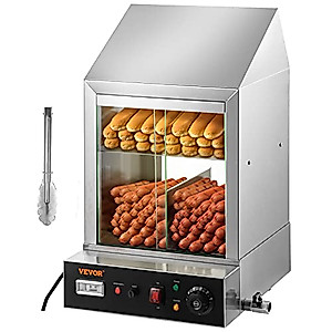 VEVOR Hot Dog Machine, 36 L, 2-Tier Hot Dog Steamer for 200 Hotdogs & 42 Buns, 1200W Electric Bun Warmer Cooker with Rotary Knob Temp Display 7.5 L Water Tank, Stainless Frame and Tempered Glass Doors