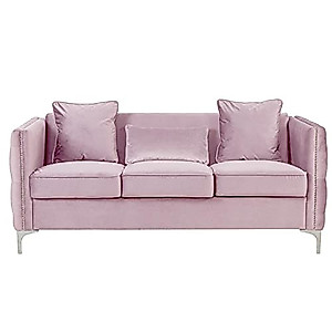 Lilola Home Bayberry Pink Velvet Sofa with 3 Pillows