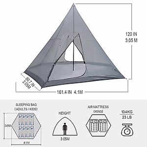 KAZOO Family Camping Tent Large Waterproof Tipi Tents 8 Person Room Teepee Tent Instant Setup Double Layer (Off-White)