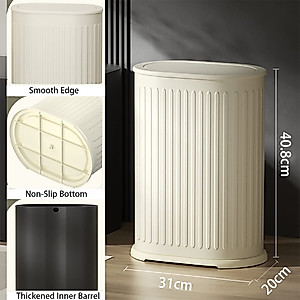 Aupekro Bathroom Trash Can with Lid, 4 Gallon Stainless Steel Garbage Can with Removable Inner Bucket, Slim Rectangular Trash Can for Living Room, Kitchen, Office, Bedroom (Milky White)