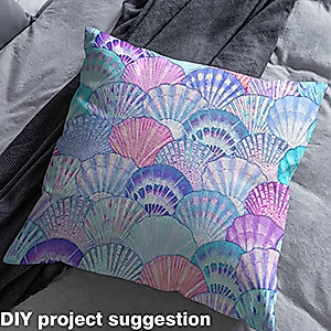 Watercolor Shells Print Fabric by The Yard Dreamy Fish Scale Coastal Sea Creature DIY Craft Hobby Fabric by The Yard Blue Purple Ombre Spiral Pattern Fabric for Upholstery and Home Accents,1 Yard