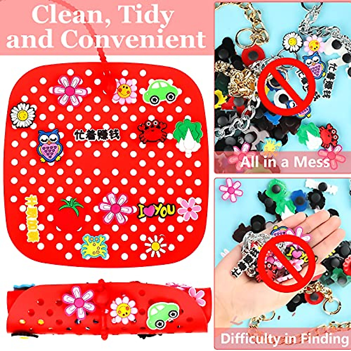 Saintrygo 2 Pieces Shoe Decoration Charm Organizer Shoe Charm Portable Roll Storage Bag Wall Mounted Hanging Silicone Display Stand Not Contain Shoe Charm for Shoe Charm (Red)