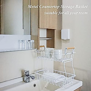 2 Tier Fruit Storage Basket for Kitchen Countertop,GTAGGEE Bread Baskets Fruit Bowl Holder Vegetable Stand Detachable Metal Rectangular Wire Basket, White