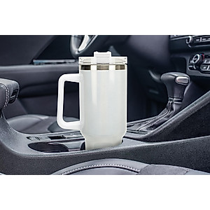 Elanze Designs 40 oz Stainless Steel, Large Water Bottle, Coffee Mug, Spill & Leak Resistant, Thermal Travel Tumbler With Handle, Lid & Straw, Pearl White