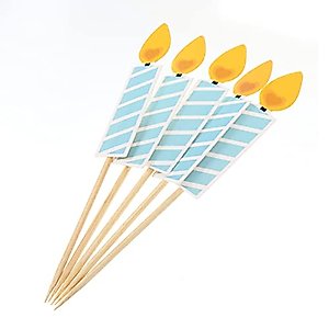 Gadpiparty Vintage Decor Candle Shape Wooden Paper Dessert Picks Wedding Birthday Holiday Cake Decorations Baby Decor