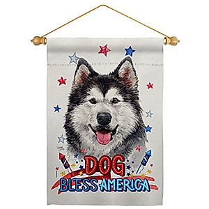 Breeze Decor Patriotic Siberian Husky Garden Flag Set Wood Dowel Dog Puppy Spoiled Paw Canine Fur Pet Nature Farm Animal Creature House Banner Small Yard Gift Double-Sided, Made in USA