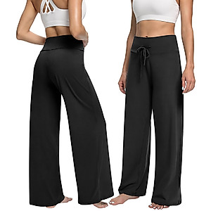 ZOOSIXX Soft Black Pajama Pants for Women, Wide Leg Comfy Casual Lounge Yoga Capri Pants 22'' / 30''