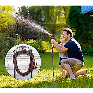 TomCare Garden Hose Holder Heavy Duty Water Hose Holder Solid Metal Hose Hanger Wall Mount Decorative Durable Garden Hose Storage Hose Reel Hose Stand Hose Organizer for Outside Yard, Bronze