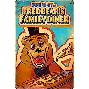 FNAF-Fredbear's Family Diner Pizza Poster 8 x 12 Inch Funny Metal Tin Sign Game Room Man Cave Wall Decor