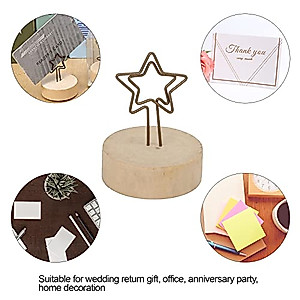 10PCS Number Holder, Wooden Base Place Card Holder, Star Shaped Iron Wire Photo Clip Table Sign Stand Number Holder Table Card Picture Memo Note Photo Picks Clip Stand for Christmas Party Wedding Home