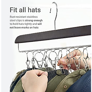 Mkono Hat Organizer Hanger for Closet Set of 3 Wooden Hat Racks for Baseball Caps with 30 Stainless Steel Clips, Baseball Hat Organizer Holder for Closet Storage, Fits All Caps, 3 Pieces