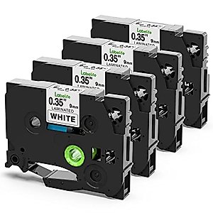 Labelife Compatible Brother P Touch 9mm Label Tape for TZe TZ Tape 9mm 0.35 Laminated White Label Tape TZe-221 TZe221 Work with Brother Ptouch Labeler PT-D210 PT-H110 PT-D400 PT-D600, 3/8 Inch, 4-Pack