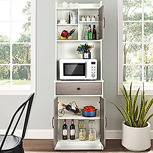 COSTWAY 71" Kitchen Buffet with Hutch, 3-Door Kitchen Pantry with Large Drawer, Adjustable Shelves, Wide Countertop, Cable Hole, Storage Cabinet for Living Room (White)