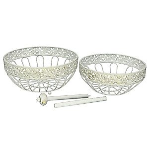 ROSYLINE 2 tier fruit basket, fruit bowl, multi-purpose kitchen and living room storage fruit and vegetable basket (White Brushed Bronze)