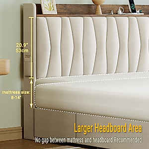 ANCTOR Twin Bed Frame with 3 Drawers, Upholstered Platform Bed with Storage Headboard and Charging Station, No Box Spring Needed, Easy Assembly, Beige