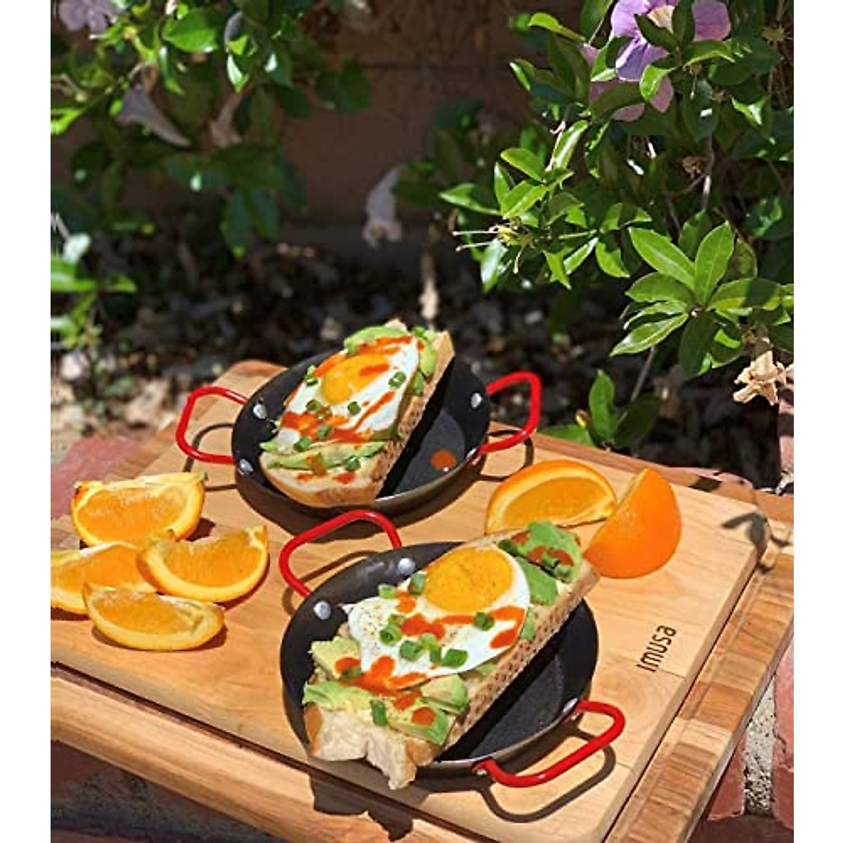 IMUSA USA Paella Pan, 6", Black with Red Handles