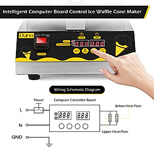 Dyna-Living Waffle Cone Maker Ice Cream Waffle Cone Machine with LED Digital Display Commercial Waffle Maker Stainless Steel Ice Cream Cone Maker Non-stick Egg Roll Mold for Restaurant (110V 1200W)