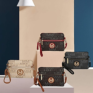 Mia K. Collection Wristlet Crossbody for Women, PU Leather Bag - Multi-Zipper Small Handbag Purse Beige