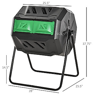Outsunny Tumbling Compost Bin Outdoor 360° Dual Chamber Rotating Composter 43 Gallon, Green