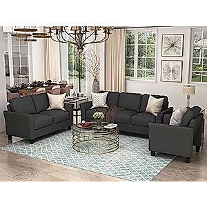 Cotoala 3 Piece Living Room Sofa Set, Upholstered Sectional Couch Set, One Three-Seat Chair & Loveseat and Armchair, (1+2+3 ), Cement Gray