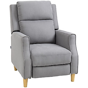 HOMCOM Fabric Recliner Chair, Modern Push Back Reclining Chair, Accent Lounge Arm Chair with Footrest, Solid Wood Legs, Gray