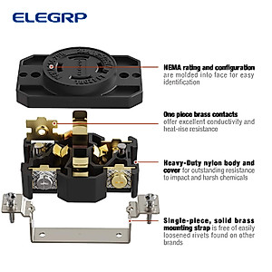 ELEGRP NEMA L14-20R Flush Mounting Locking Receptacle, Twist Lock Socket/Outlet for Generator, 20 Amp 125/250V 3 Pole 4 Wire Grounding, Industrial Grade Heavy Duty, UL Listed (1 Pack, Black)