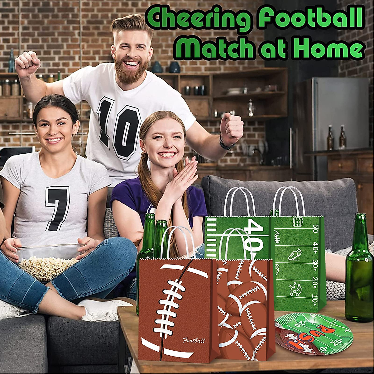 16pcs Football Goodie Bags for Boys with Handle Football Paper Bags Football Treat Bags Football Gift Bags Football Theme Party Decorations Football Party Bags for Kids Birthday Party Supplies