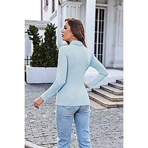 Ekouaer Women's Turtleneck Long Sleeve Shirts Lightweight Base Layer Solid Slim Fit Tops Light Blue M