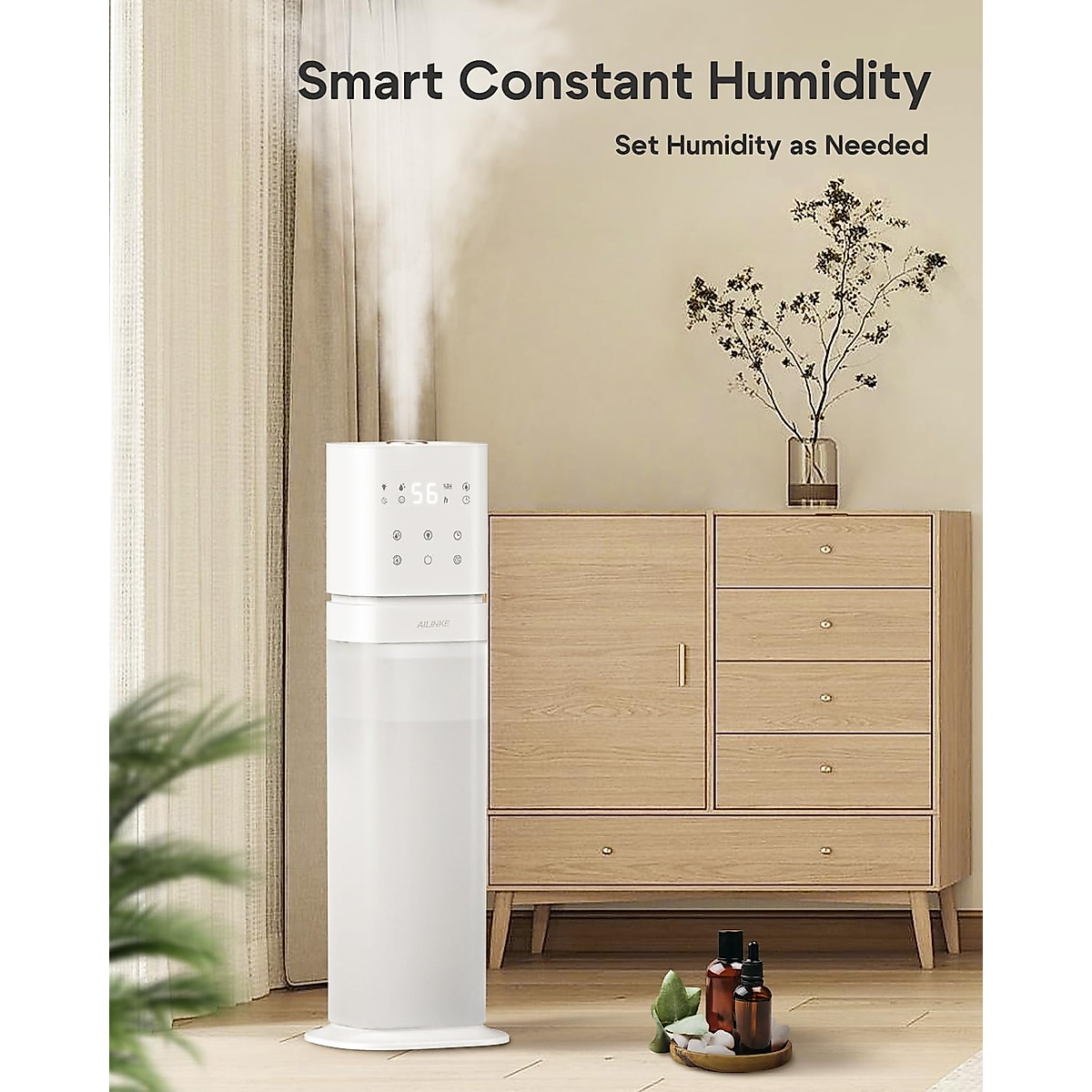 AILINKE Humidifier Large Room, 2.1Gal/8L Humidifiers for Bedroom with Extended Tube, Large Humidifiers 1000 sq.ft. Whole House Cool Mist Humidifier with Night Light, School/Office/Warehouse, White