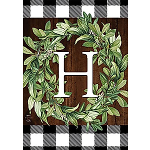 Briarwood Lane Wreath Monogram H Garden Flag Everyday 12.5" x 18"