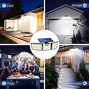 sparks fly Solar Motion Sensor Outdoor Lights, 3 Heads Security Lights Solar Powered, 3000LM Solar Lights, 180 LED Flood Lights Spotlight 270° Rotatable IP65 Waterproof for Yard Patio Garden Pathway
