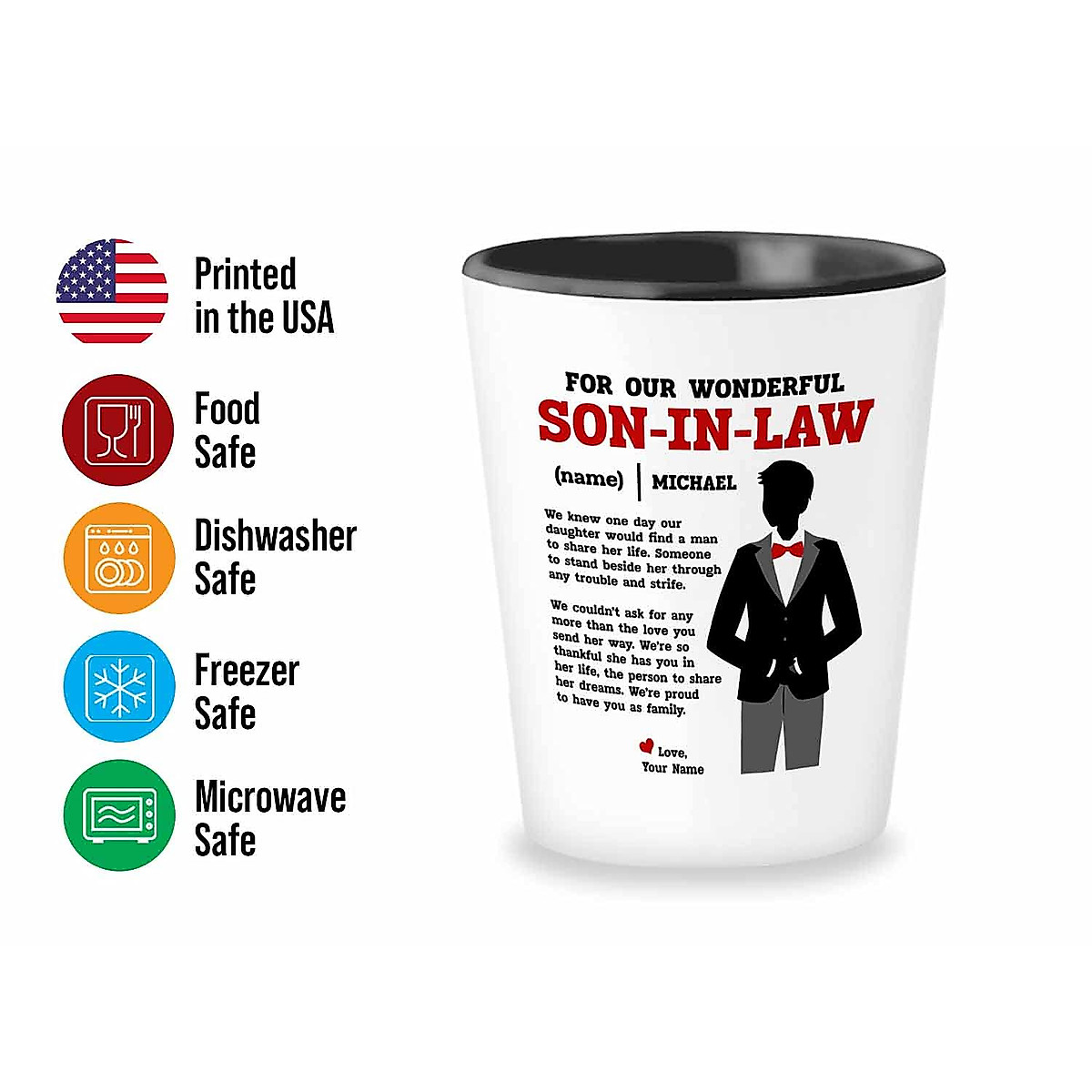 Son in Law Personalized Shot Glass 1.5 oz - For Our Wonderful - Custom Name Sarcasm Birthday Wedding Anniversary Mother in Law Daughter