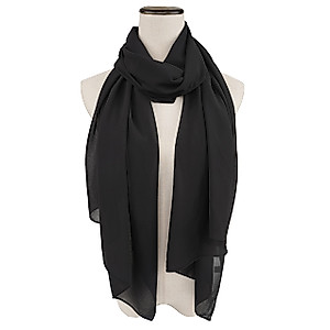 YOUR SMILE for Women Lightweight Breathable Solid Color Soft Chiffon Long Fashion Scarves Sunscreen Shawls (Black)