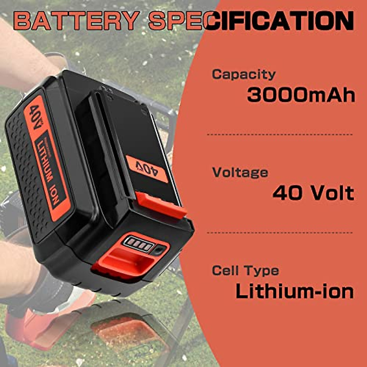 3000mAh LBX2040 Replacement Battery Compatible with Black and Decker 40V Battery Lithium-ion MAX LBX2040 LBXR36 LBXR2036 LST540 LCS1240 LBX1540 LST136W 40V Cordless Power Tools( 1 Pack 3.0Ah Battery)