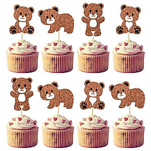 Gyufise 24Pcs Bear Baby Shower Birthday Party Decorations We Can Bearly Wait Cupcake Toppers Table Decoration Photo Booth Props Baby Shower Party Supplies Decorations