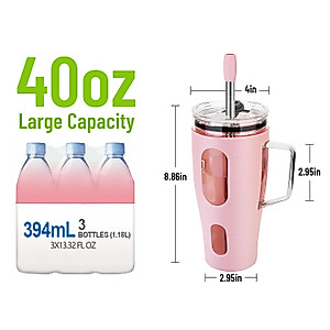 Zenbo 40oz Iced Coffee Cup with Handle, Glass Tumbler with Straw and Lid, BPA-Free Silicone Sleeve